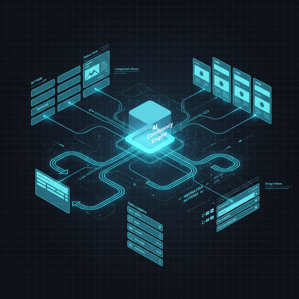 AI-maintained design system with interconnected components in three ...